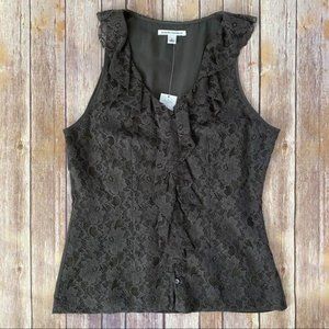 Banana Republic | Tops | Banana Republic Olive Green Lace Front Ruffle ...